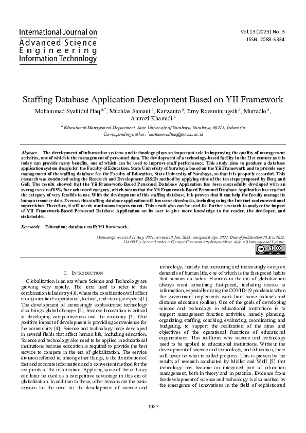 (PDF) Staffing Database Application Development Based on YII Framework