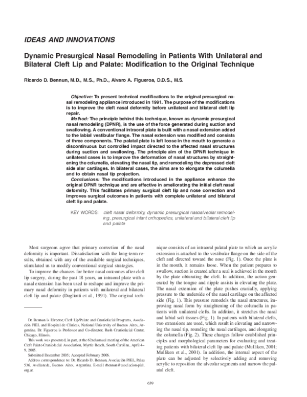 (PDF) Dynamic Presurgical Nasal Remodeling in Patients with Unilateral ...