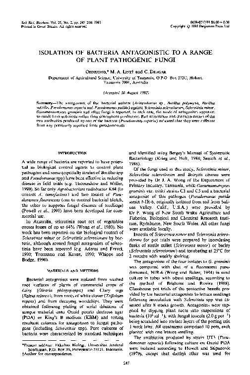 (PDF) Isolation of bacteria antagonistic to a range of plant pathogenic fungi