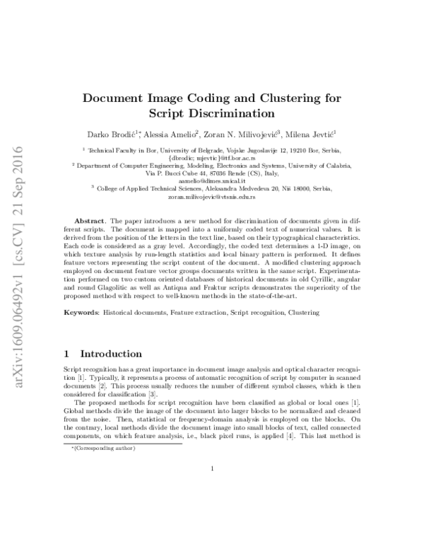 Pdf Document Image Coding And Clustering For Script Discrimination