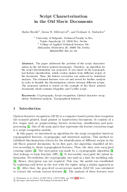 (PDF) Discriminating Old Slavic Scripts Algorithm