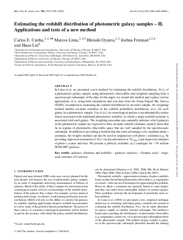 Pdf Estimating The Redshift Distribution Of Photometric Galaxy Samples Ii Applications And