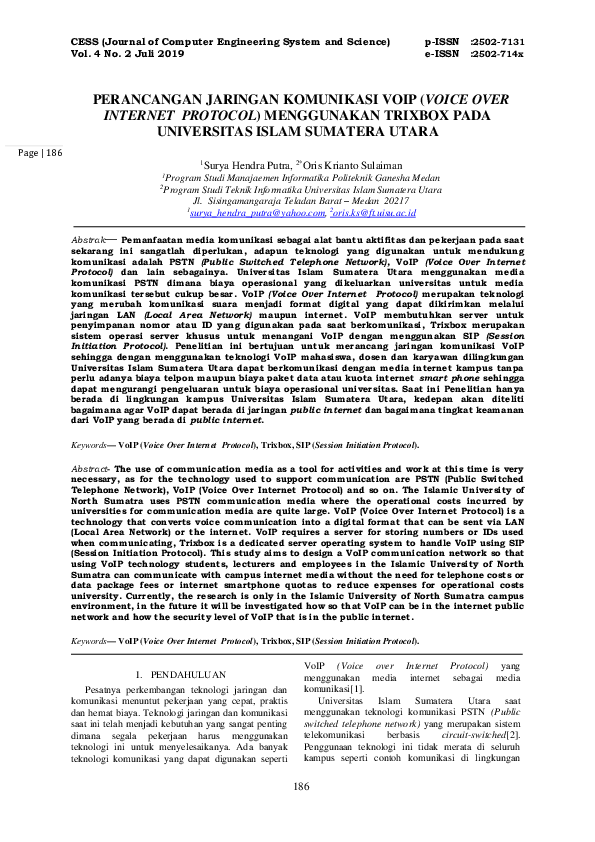 (PDF) Perancangan Jaringan Komunikasi Voip (Voice Over Internet Protocol) Menggunakan Trixbox ...