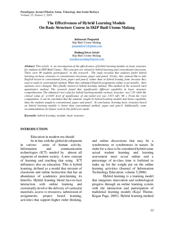 (PDF) The Effectiveness of Hybrid Learning Module on Basic Structure ...