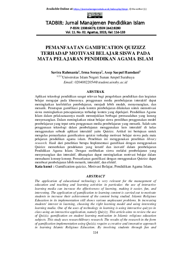 (PDF) Pemanfaatan Gamification Quizizz Terhadap Motivasi Belajar Siswa ...
