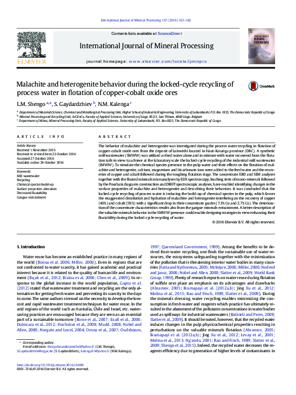 (PDF) Malachite and heterogenite behavior during the locked-cycle ...