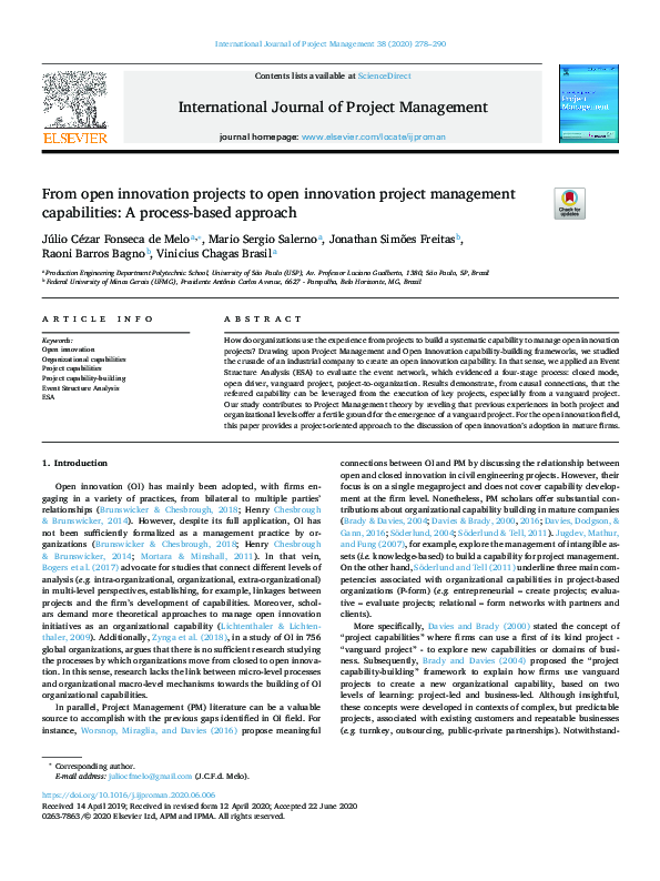 (PDF) From open innovation projects to open innovation project management capabilities: A ...