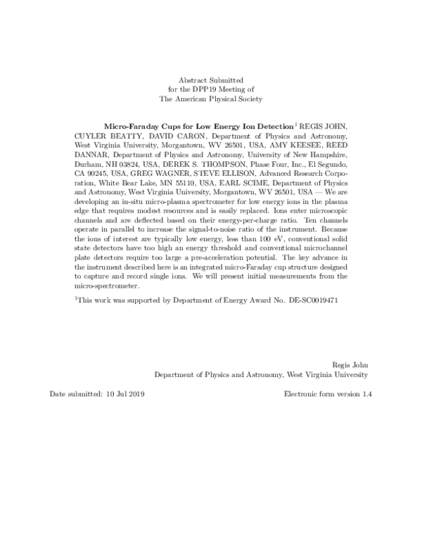 (PDF) Micro-Faraday Cups for Low Energy Ion Detection