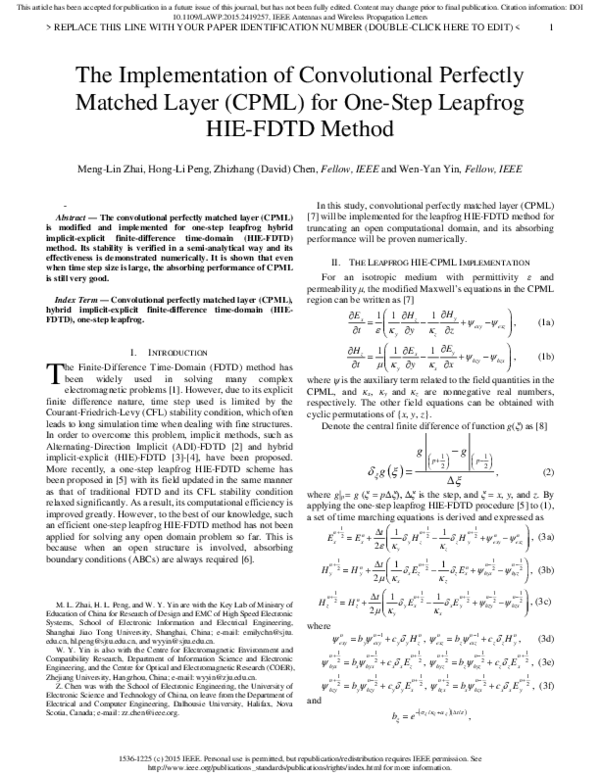 Pdf Implementation Of The Convolutional Perfectly Matched Layer Cpml In The Face Centered