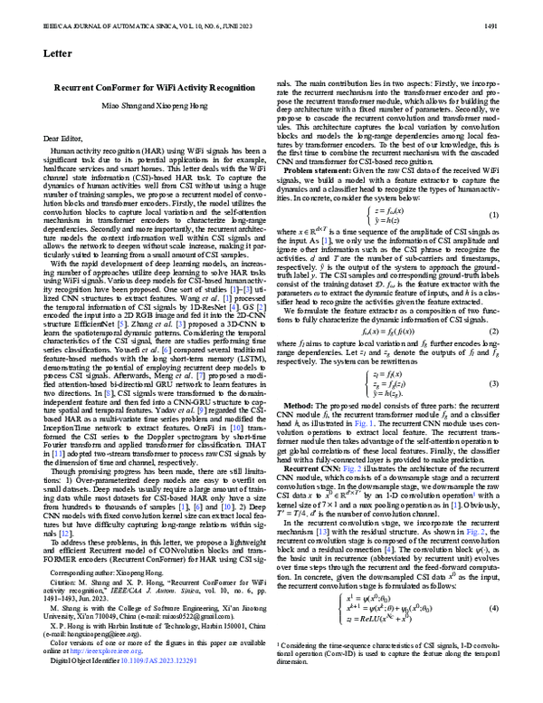 (PDF) Recurrent ConFormer for WiFi Activity Recognition