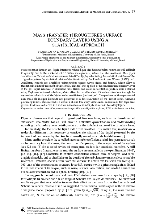 (PDF) Mass Transfer Through Free Surface Boundary Layers Using a ...