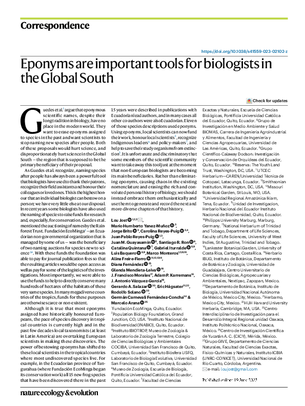 (PDF) Eponyms are important tools for biologists in the Global South