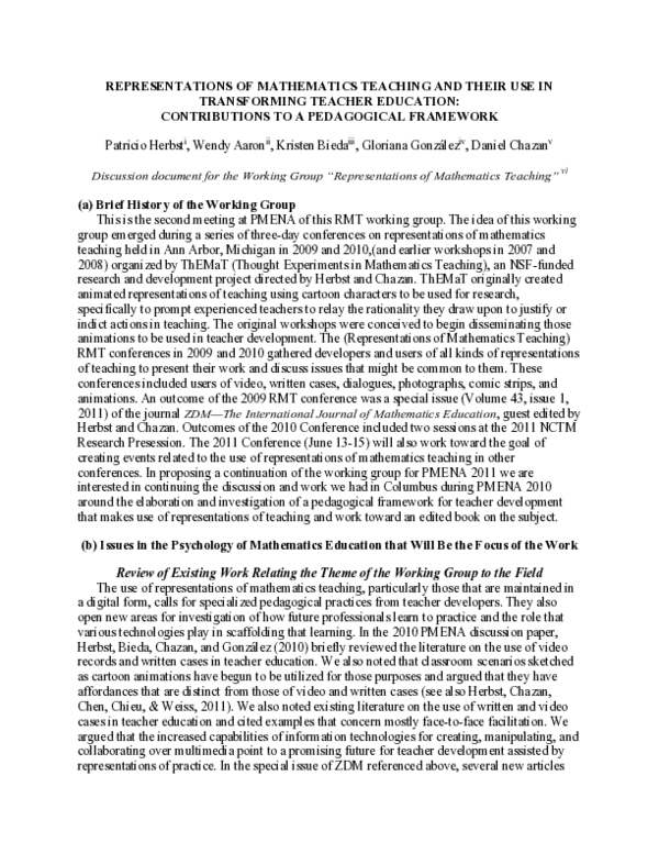 (PDF) Representations of Mathematics Teaching and Their Use in ...