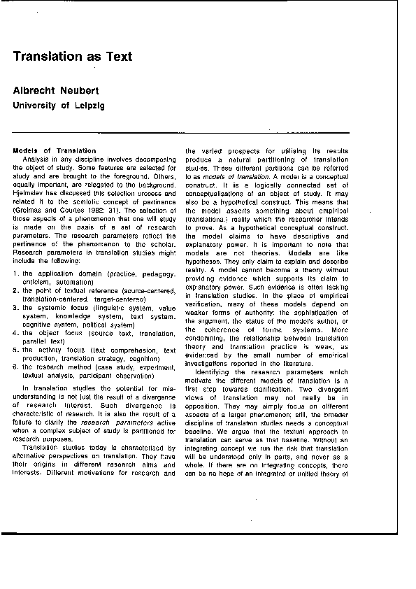 (PDF) Translation as Text