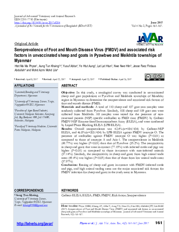 (PDF) Seroprevalence of Foot and Mouth Disease Virus (FMDV) and ...