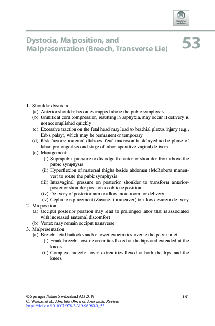 (PDF) Dystocia, Malposition, and Malpresentation (Breech, Transverse Lie)