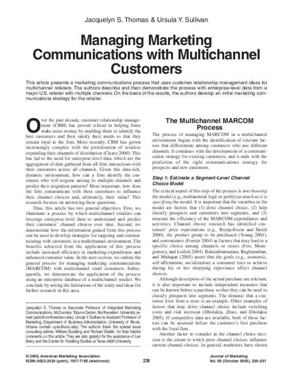 (PDF) Managing Marketing Communications with Multichannel Customers