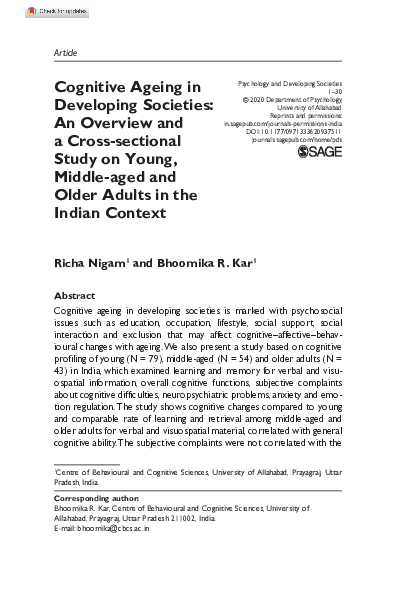 (PDF) Cognitive Ageing in Developing Societies: An Overview and a Cross-sectional Study on Young ...