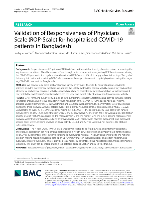 (PDF) Validation of Responsiveness of Physicians Scale (ROP-Scale) for ...