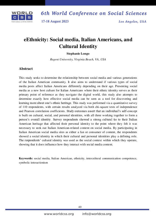 (PDF) eEthnicity: Social media, Italian Americans, and Cultural Identity