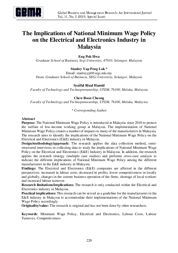 (PDF) The Implications of National Minimum Wage Policy on the Electrical and Electronics ...