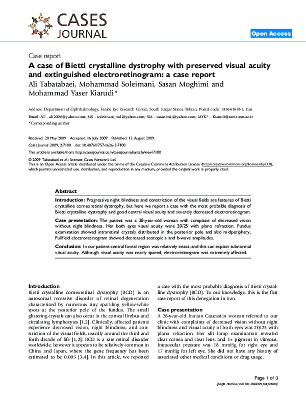 (PDF) A case of Bietti crystalline dystrophy with preserved visual ...