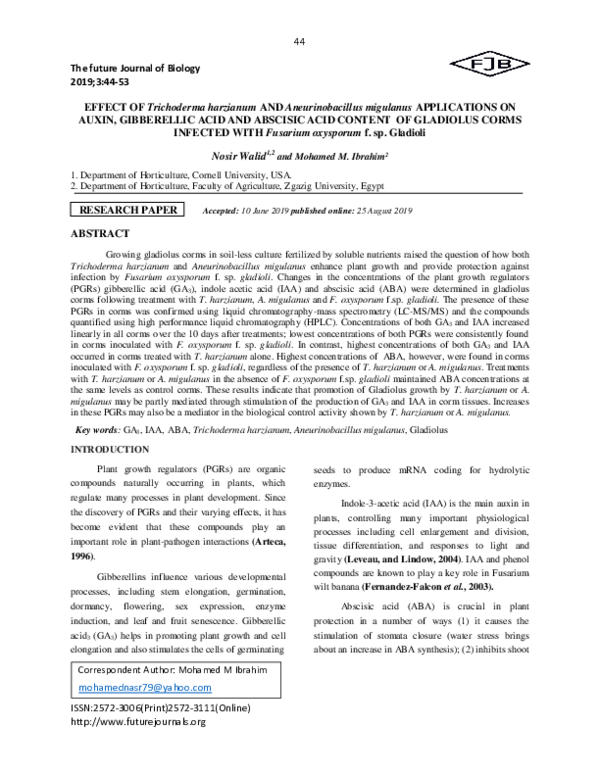 (PDF) EFFECT OF Trichoderma harzianum AND Aneurinobacillus migulanus APPLICATIONS ON AUXIN ...