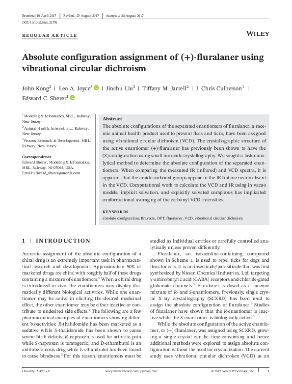 (PDF) Absolute configuration assignment of (+)‐fluralaner using ...