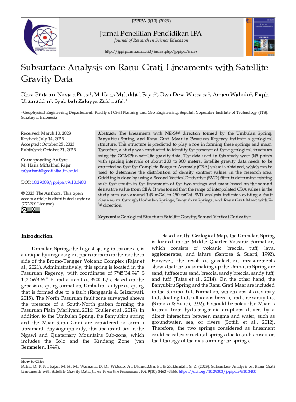 (PDF) Subsurface Analysis on Ranu Grati Lineaments with Satellite Gravity Data