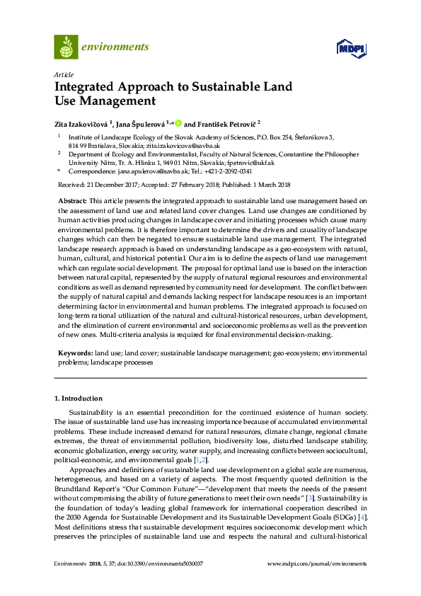 (PDF) Integrated Approach to Sustainable Land Use Management