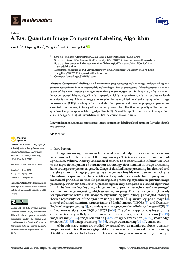 Pdf A Fast Quantum Image Component Labeling Algorithm 2112
