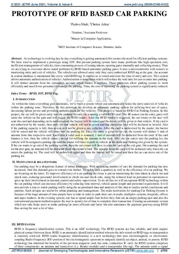 (PDF) Prototype of Rfid Based Car Parking