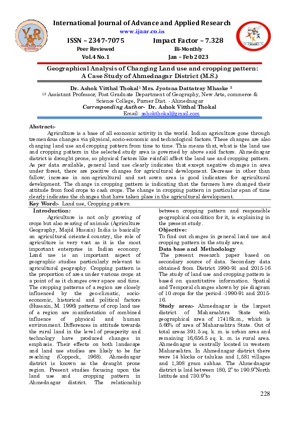 (PDF) Geographical Analysis of Changing Land use and cropping pattern ...