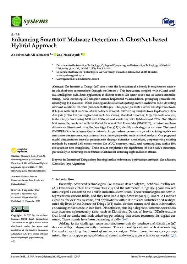 (PDF) Enhancing Smart IoT Malware Detection: A GhostNet-based Hybrid Approach