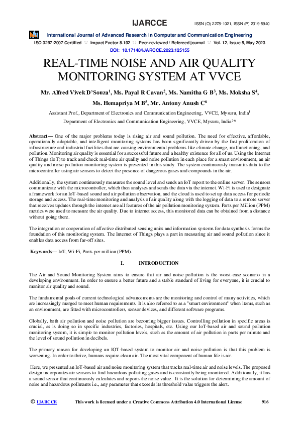 (PDF) IoT-Based Real-Time Monitoring of Air and Noise Pollution