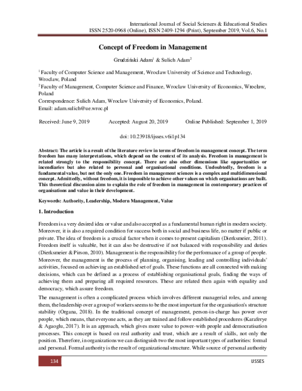 (PDF) Concept of Freedom in Management