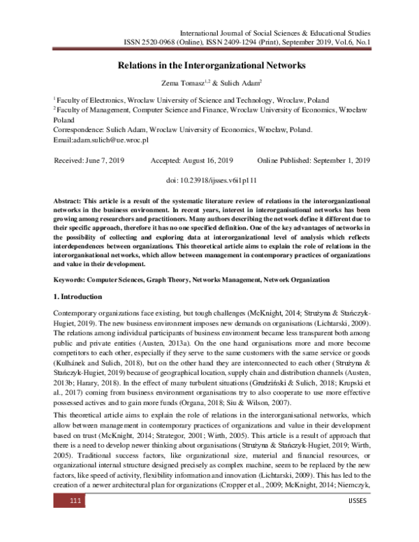 (PDF) Relations in the Interorganizational Networks