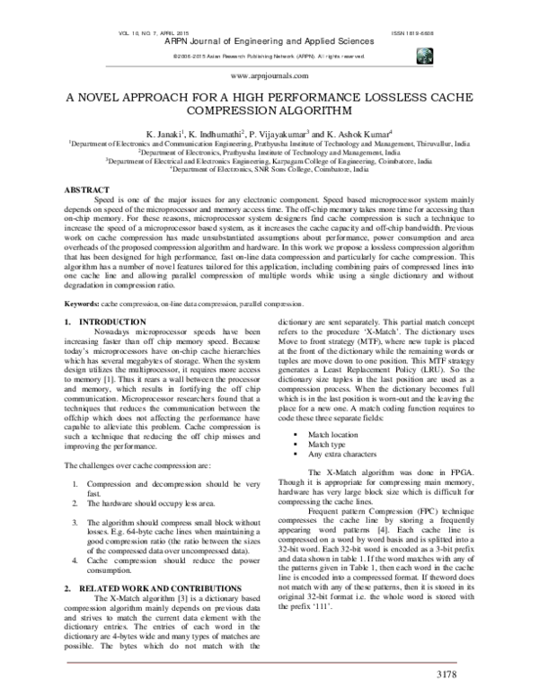 (PDF) A Novel Approach for a High Performance Lossless Cache Compression Algorithm