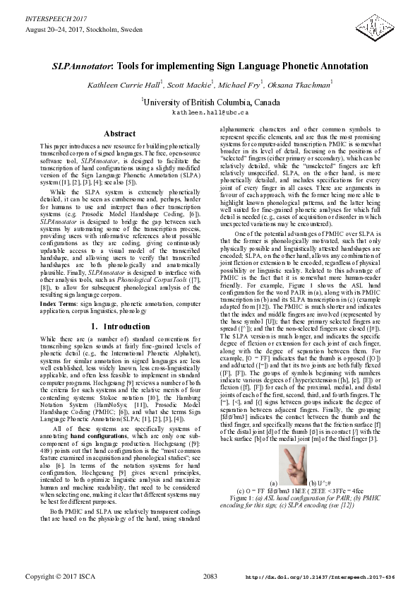 (PDF) SLPAnnotator: Tools for Implementing Sign Language Phonetic Annotation