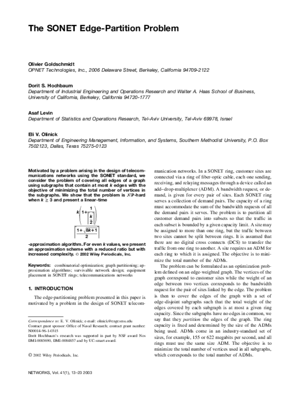 (PDF) The SONET edge-partition problem | Eli Olinick - Academia.edu