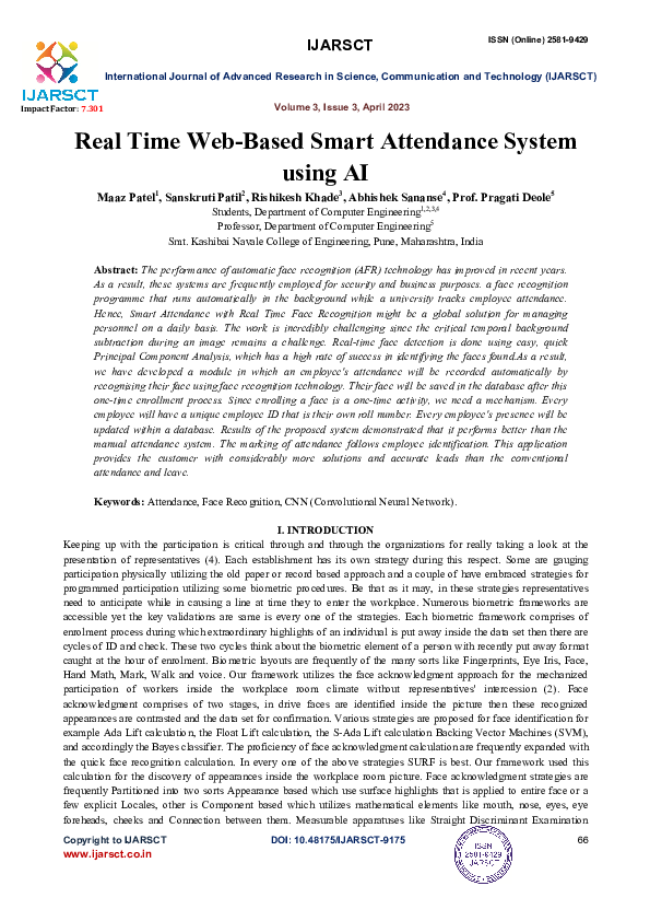 (PDF) Real Time Web-Based Smart Attendance System using AI