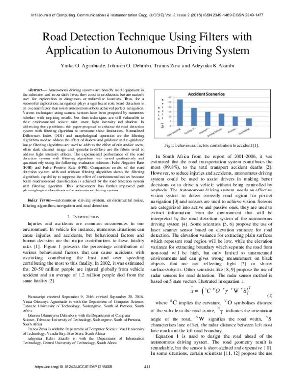 Pdf Road Detection Technique Using Filters With Application To Autonomous Driving System