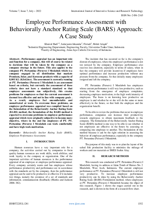 (PDF) Employee Performance Assessment with Behaviorally Anchor Rating ...