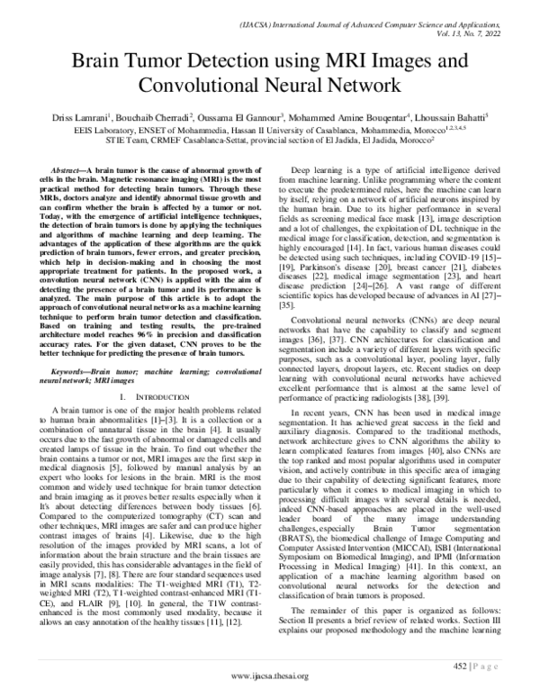 (PDF) Brain Tumor Detection using MRI Images and Convolutional Neural ...