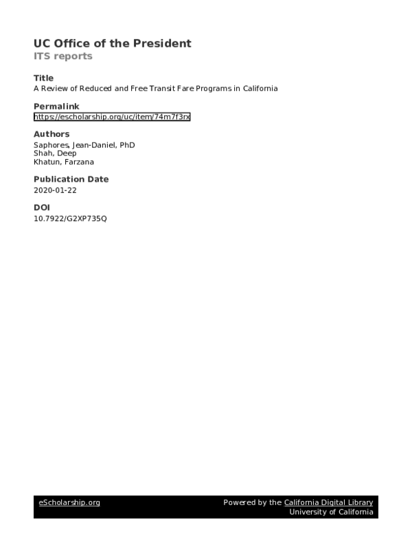 (PDF) A Review of Reduced and Free Transit Fare Programs in California