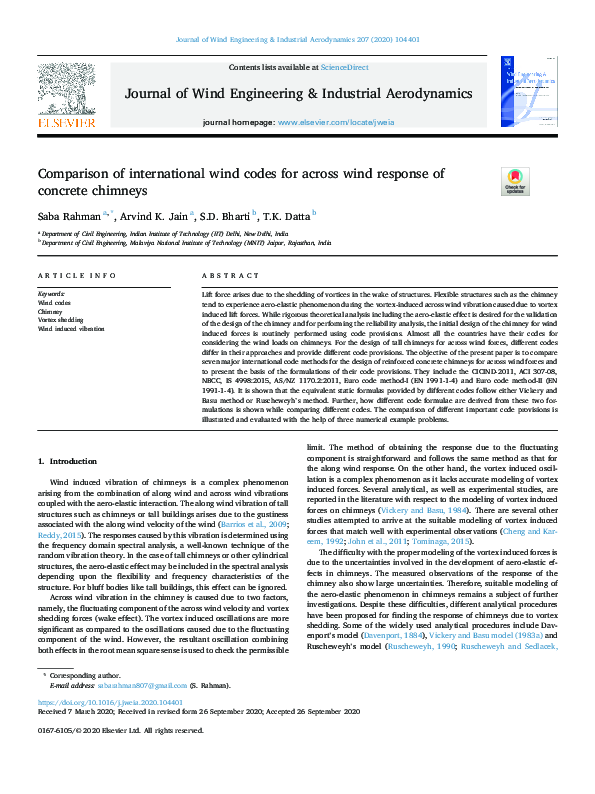 (PDF) Comparison of international wind codes for across wind response of concrete chimneys