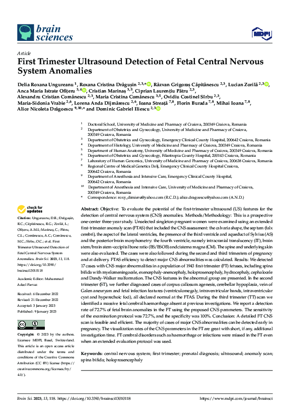 (PDF) First Trimester Ultrasound Detection of Fetal Central Nervous ...