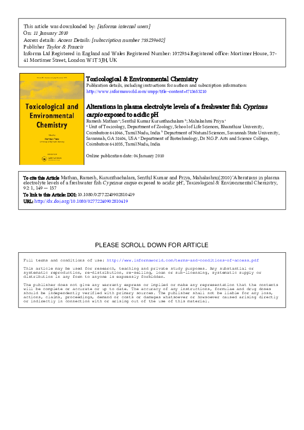(PDF) Alterations in plasma electrolyte levels of a freshwater ...