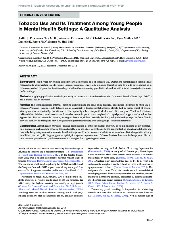 (PDF) Tobacco Use and Its Treatment Among Young People in Mental Health ...