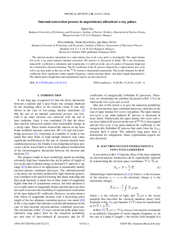 (PDF) Internal-conversion process in superintense ultrashort x-ray pulses